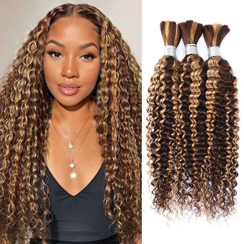 Highlight P4/27 Deep Wave Bulk Human Hair For Braiding Bundles ...