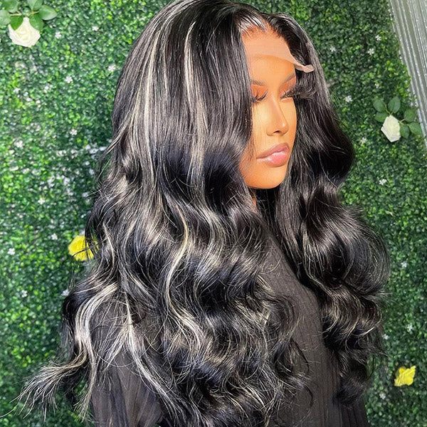 Highlight Grey Body Wave Wig 13x4 HD Lace Frontal Wig 36 Inch 180% Den ...