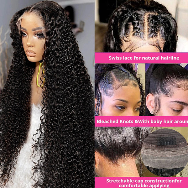 Curly Human Hair Full Lace Wig 150% Density HD Lace Wigs Kinky Curly W ...