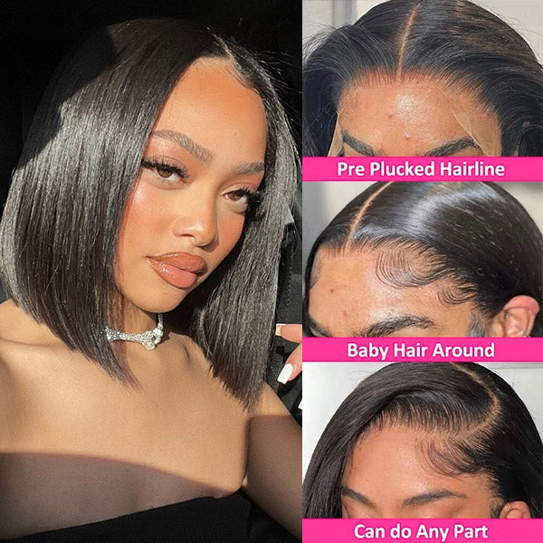 Short Bob Wigs Free Part Bob Lace Front Wigs 100% Bob Human Hair Wigs ...