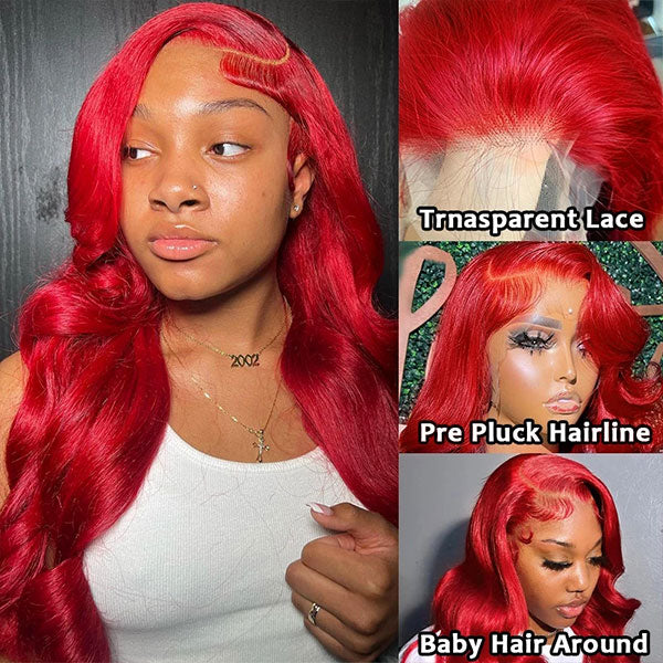 Hairsmarket Red Wig 13x4 HD Lace Front Wigs Body Wave Glueless Human H