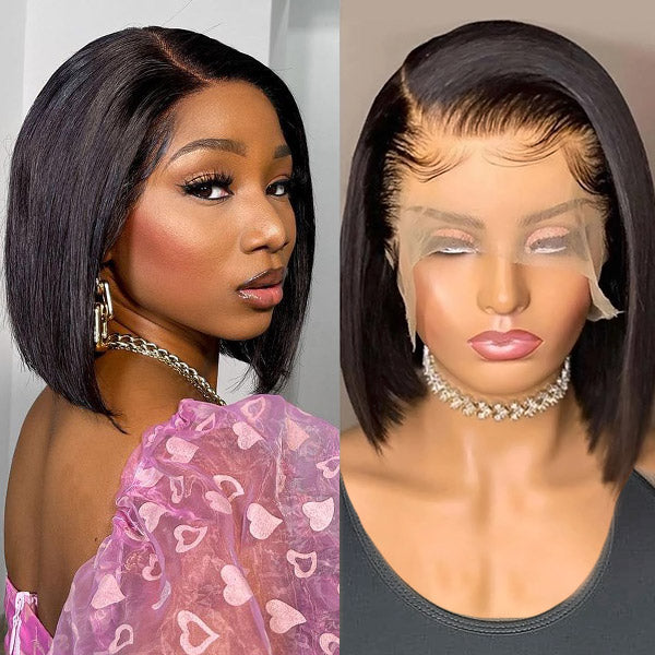 Short Bob Wigs Free Part Bob Lace Front Wigs 100% Bob Human Hair Wigs ...