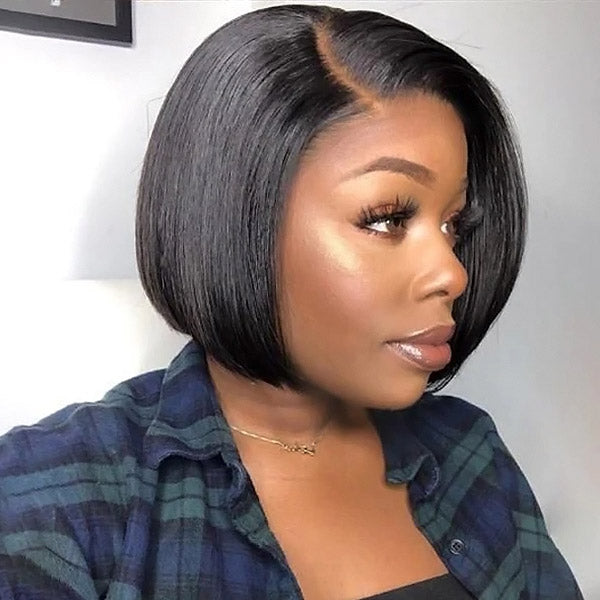 Short Bob Wigs Side Part Human Hair Wigs Straight Bob Lace Part Wig ...